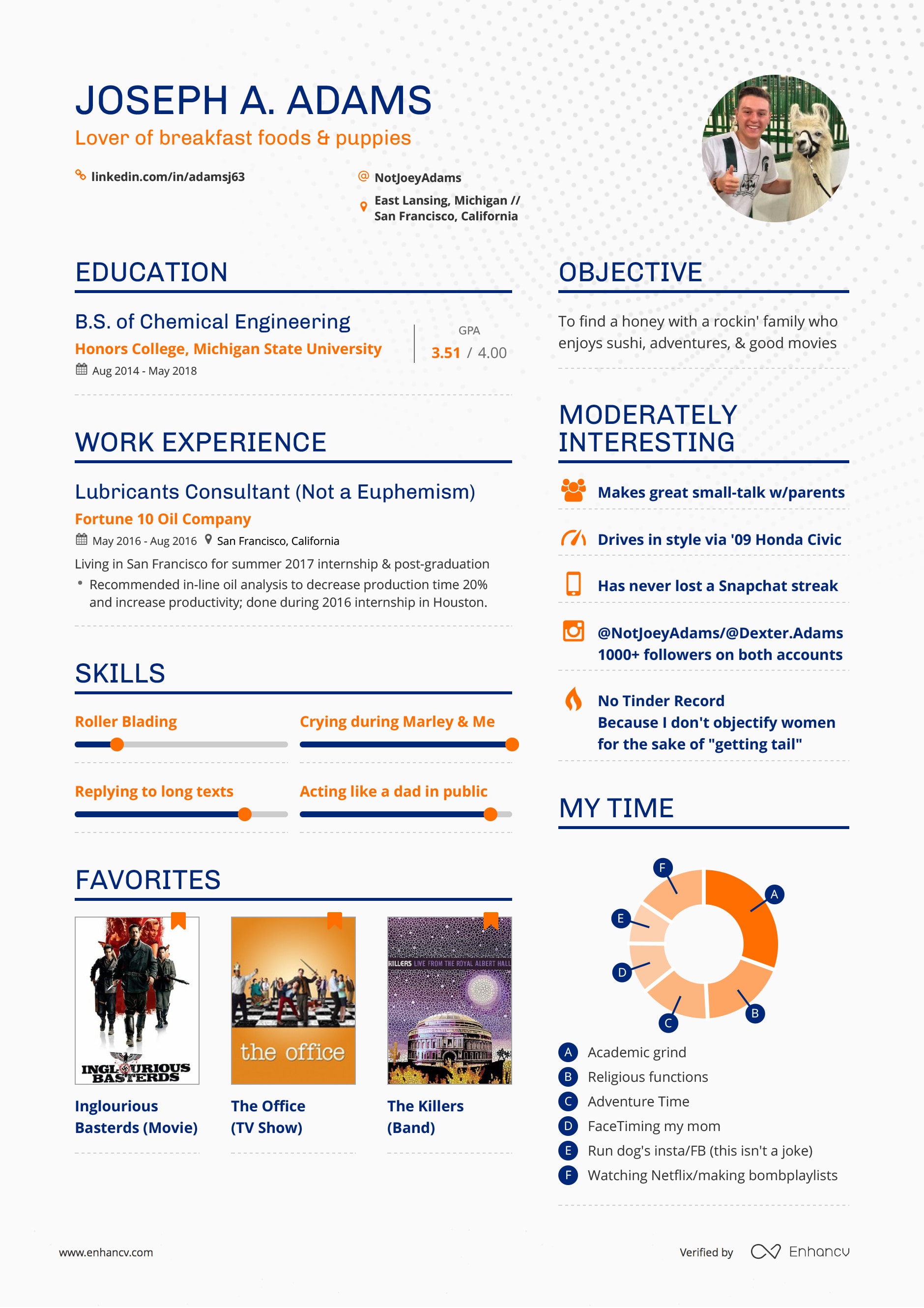 The Dating Resume A College Student Made With Enhancv