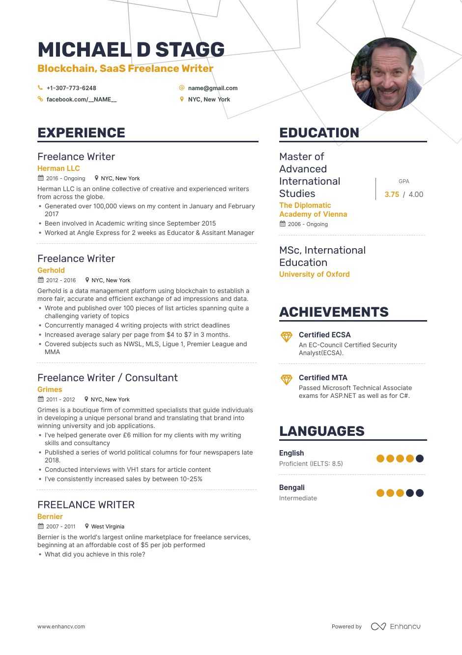Freelance Writer Content Writing Resume Sample For Freshers 307632