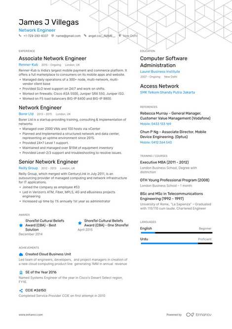 Network Engineer Resume: 8-Step Ultimate Guide for 2021 | Enhancv