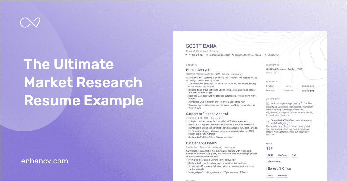 9+ Market Research Analyst Resume Examples | Enhancv Resume Guide