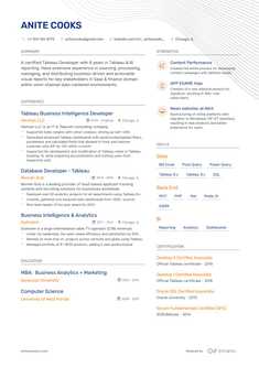 Tableau Resume: Examples for 2021 | Tableau Developer Resumes