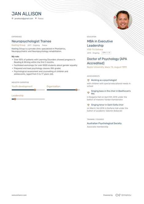 Top Psychologist Resume Examples & Samples for 2020 | Enhancv.com