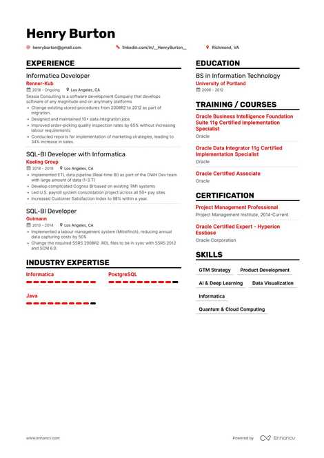 Informatica Resume Examples [Inside How-To Tips] | Enhancv