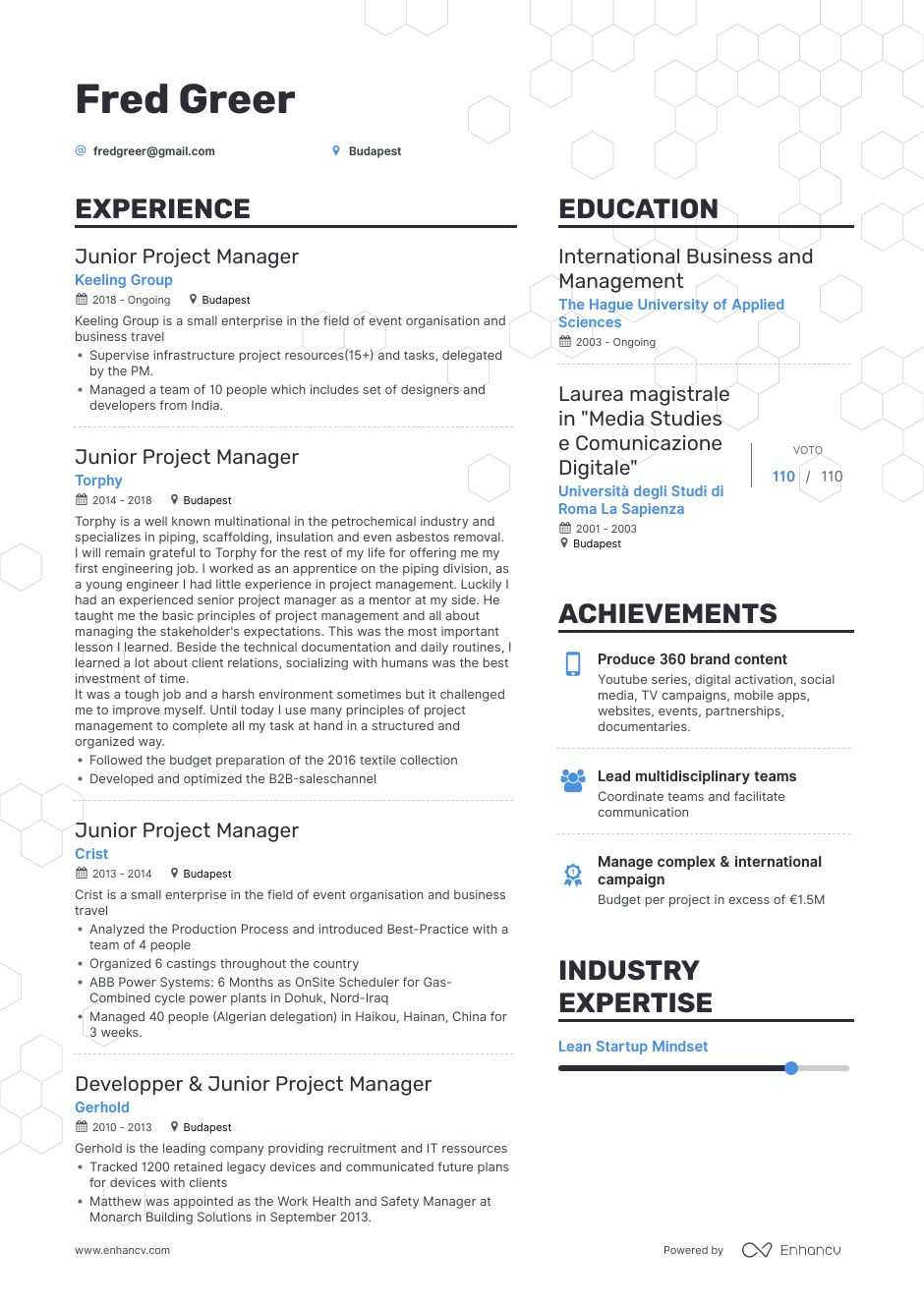 Top Junior Project Manager Resume Examples Samples For 2020 Enhancv