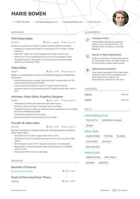 Video Editor Resume Examples and Skills You Need to Get Hired