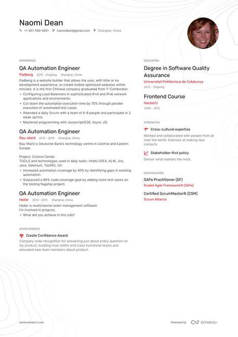 DOWNLOAD: Qa Automation Resume Example for 2021 | Enhancv.com