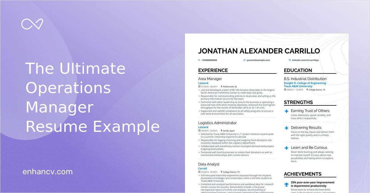 DOWNLOAD: Operations Manager Resume Example for 2020 | Enhancv.com