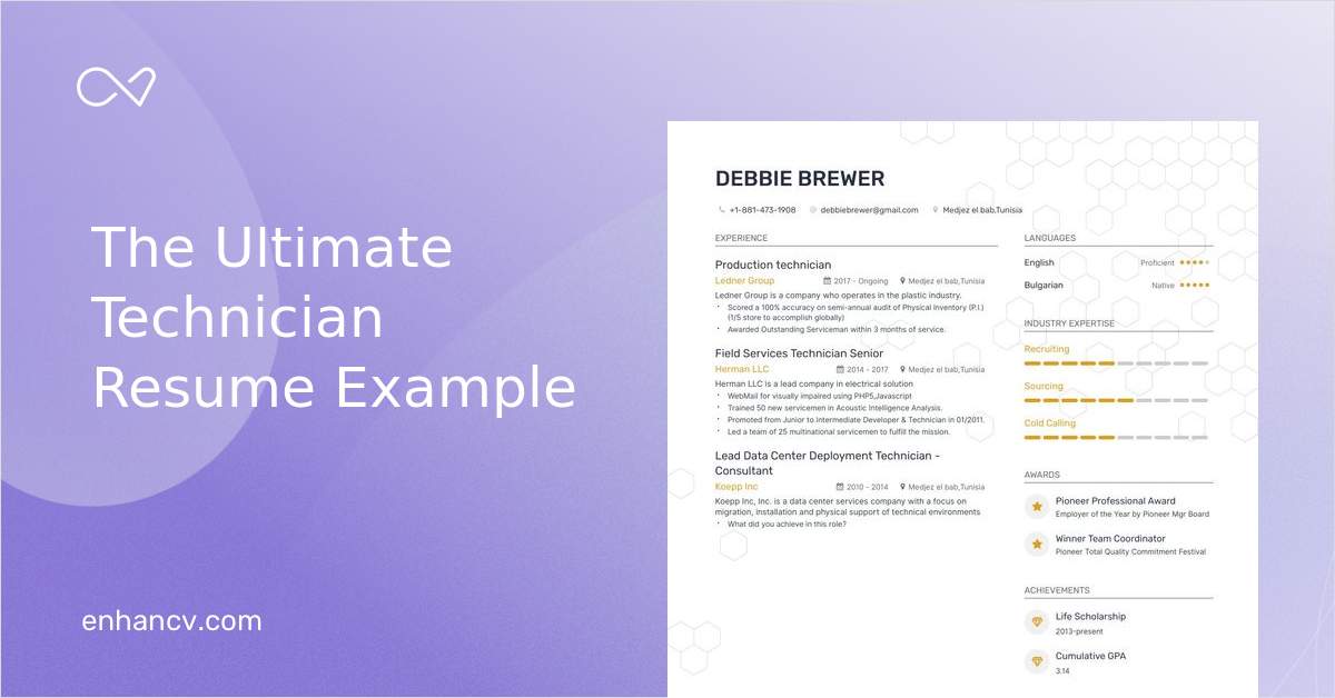 DOWNLOAD: Technician Resume Example for 2022 | Enhancv.com